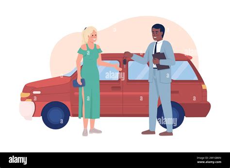Woman Buying Car 2d Vector Isolated Illustration Stock Vector Image