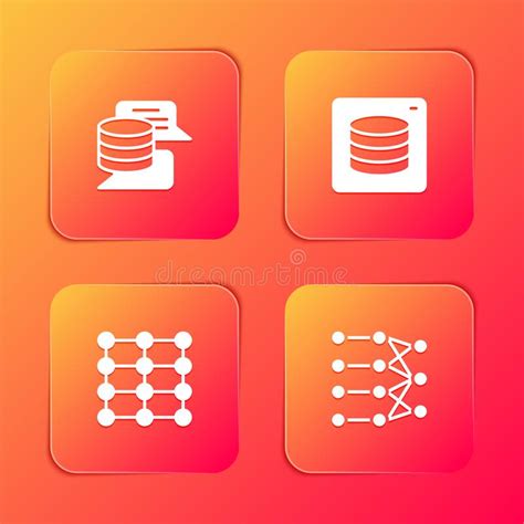 Set Server Data Neural Network And Icon Vector Stock Illustration