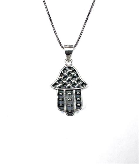 Chamsa Oxidized Sterling Silver Pendant With 18 Inch Italian Made