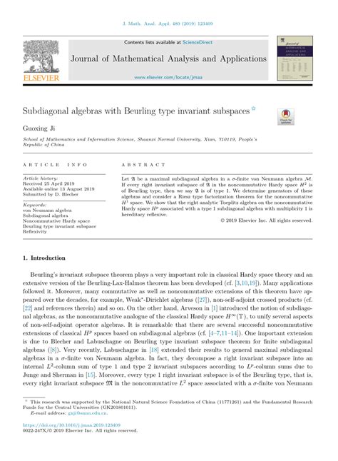 pdf subdiagonal algebras with the beurling type invariant subspaces