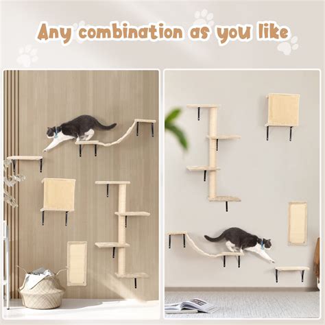 Cat Tree Climber Shelves 5 Pcs Wood Wall Mounted Cat Climber Set