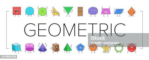 Geometric Shape Character Icons Set Vector Stock Illustration