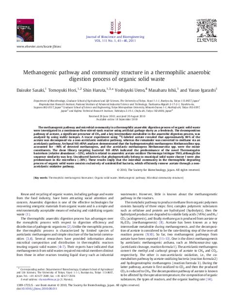 Pdf Methanogenic Pathway And Community Structure In A Thermophilic