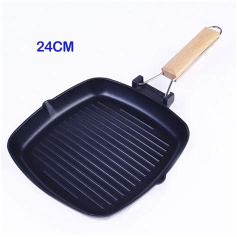 Non Stick Steak Frying Pan Cast Iron Wooden Handle Vicedeal