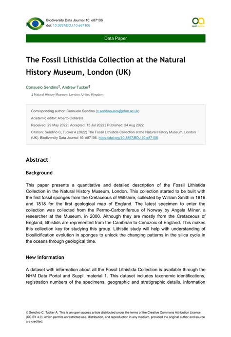 Pdf The Fossil Lithistida Collection At The Natural History Museum London Uk