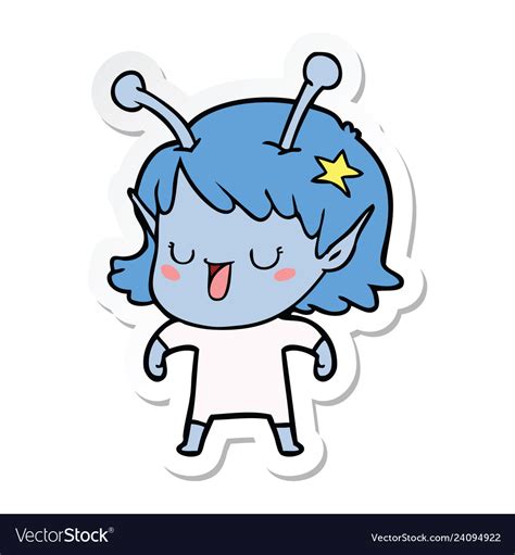 Sticker Of A Happy Alien Girl Cartoon Royalty Free Vector