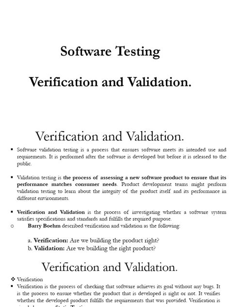 Software Verification And Validation Process Pdf Software Testing