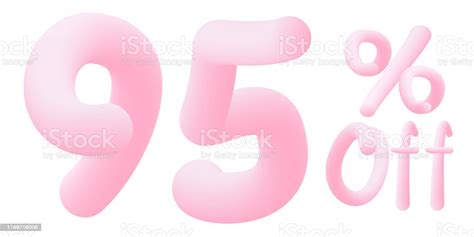 껌으로 만든 숫자의 95 할인 풍선 껌 기호 흰색 배경에 격리 벡터 3d 글꼴 큰 판매 특별 제공 광고를위한 디자인 템플릿 3차원 형태에 대한 스톡 벡터 아트 및 기타