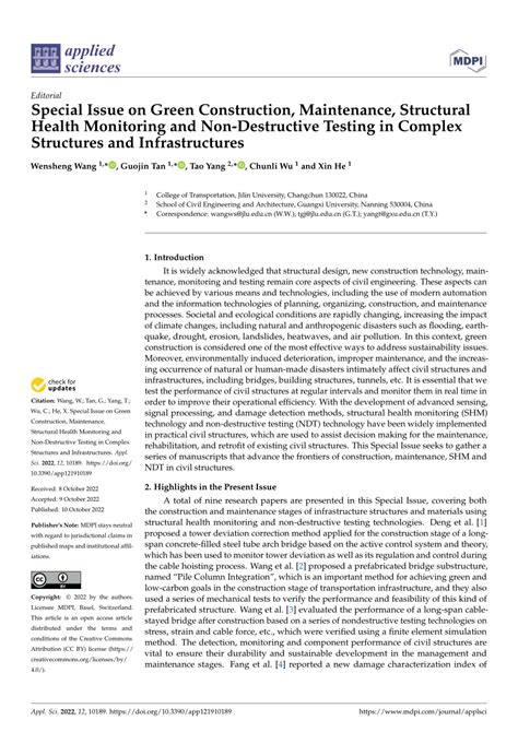 Pdf Special Issue On Green Construction Maintenance Structural Health Monitoring And Non