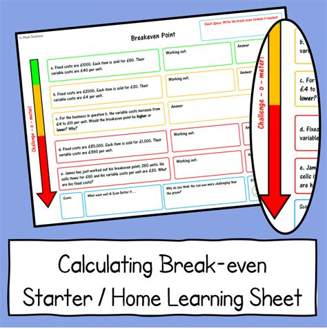 Calculating Break Even Worksheet Mean Business