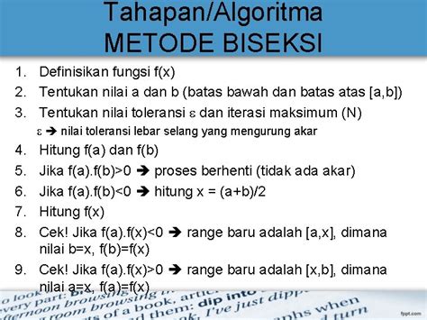 Persamaan Non Linear Metode Tertutup Metode Biseksi Metode