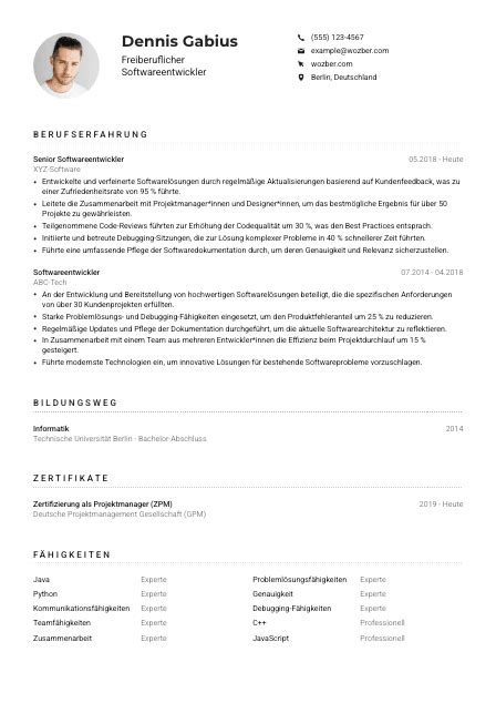 Lebenslauf Muster Für Freiberufliche R Softwareentwickler In