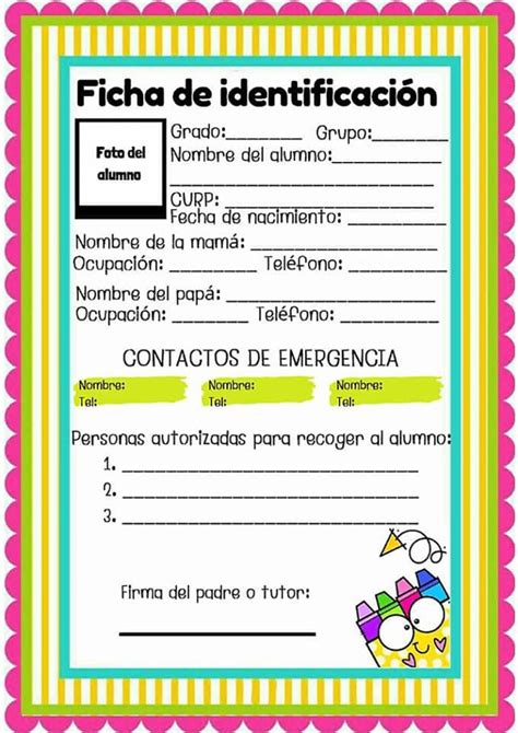 Ejemplos De Ficha De Identificación Escolar Para Primaria Material
