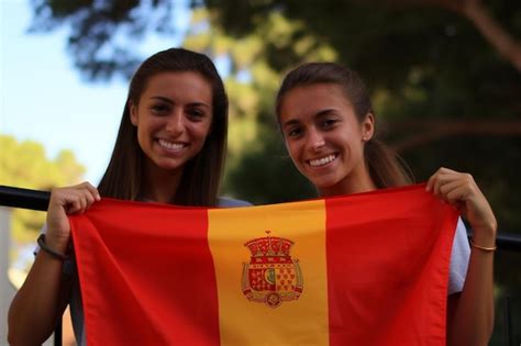 Premium Photo Girls Smiling With A Spain Flag