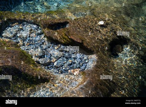 Ripples And Stone Patterns In The Clear Water Of Afon Cwm Llan Cwm