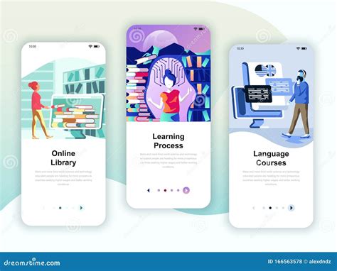 Set Of Onboarding Screens User Interface Kit For Library Learning Language Courses Mobile App