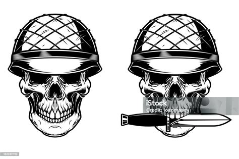 칼로 군인 두개골의 그림 포스터 카드 배너 엠블럼 기호에 대한 디자인 요소 벡터 일러스트레이션 육군에 대한 스톡 벡터 아트 및