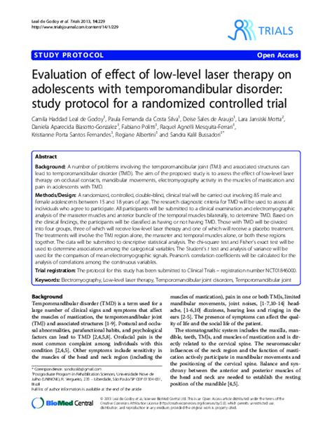 Pdf Evaluation Of Effect Of Low Level Laser Therapy On Adolescents With Temporomandibular