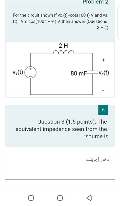 Solved Problem 2 For The Circuit Shown If Vc T Cos 100 T Chegg Com