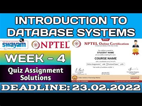 Introduction To Database Systems NPTEL Week Assignment Solution Jan YouTube