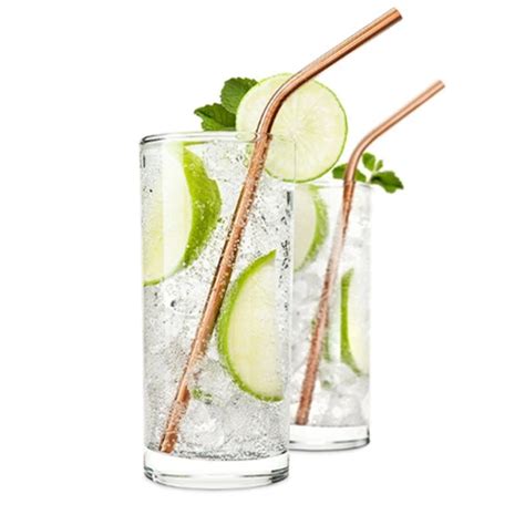 Rose Gold Bent Drinking Straws Long Stainless Steel Straws Reusable Bar