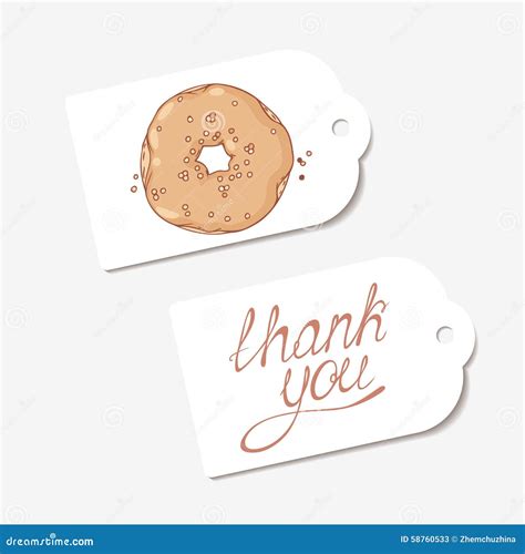 White Paper Tags Thank You Hand Drawn Lettering Stock Vector