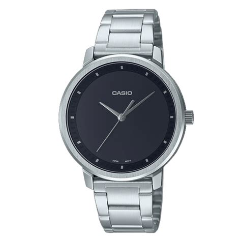 Casio Mtp B115d 1e Silver Chain Black Dial Mens Wrist Watch