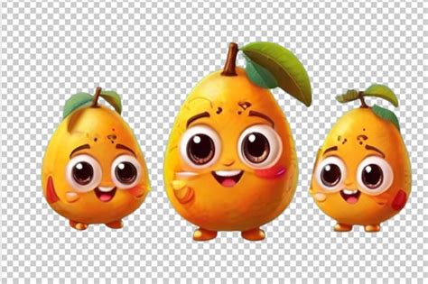 Premium Psd Cute Cartoon Mango With Smiley Face