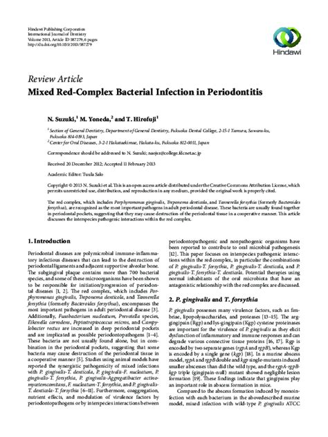 Pdf Mixed Red Complex Bacterial Infection In Periodontitis
