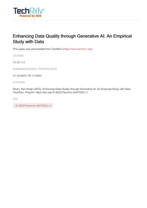 PDF Enhancing Data Quality Through Generative AI An Empirical Study With Data