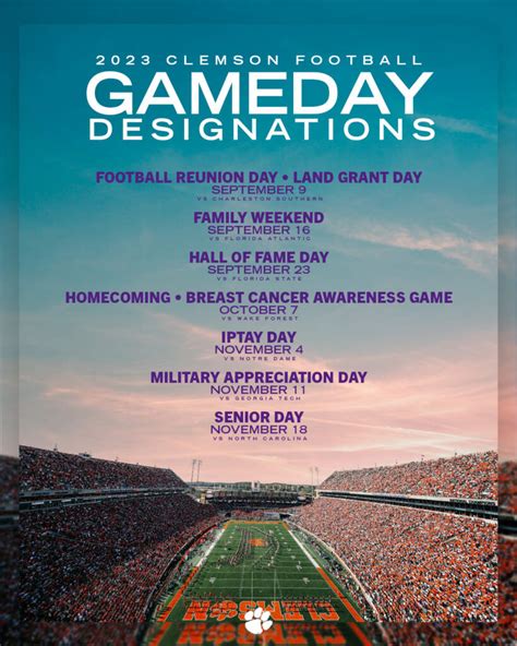 Clemson Announces 2023 Football Gameday Designations Clemson Tigers