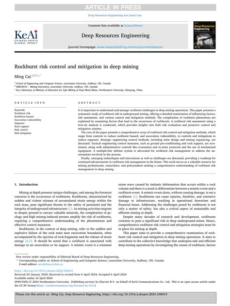 Pdf Rockburst Risk Control And Mitigation In Deep Mining