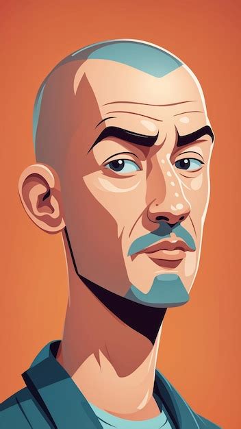 Portrait Of A Bald Man With A Beard Vector Illustration Premium Ai
