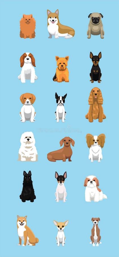 Conjunto De Pequeños Conjuntos De Sentados De Perros Dibujos Animados Ilustración Vectorial