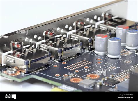 Close Up Detail Back Side Of Display Port Of Professional Video Graphic Card High Performanace