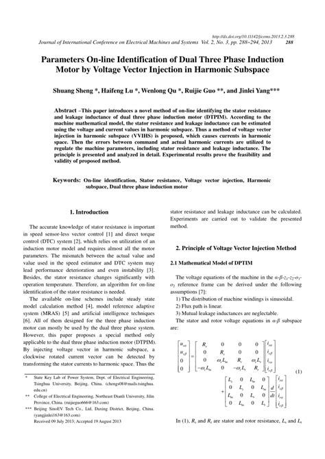 Pdf Parameters On Line Identification Of Dual Three Phase Induction Motor By Voltage Vector