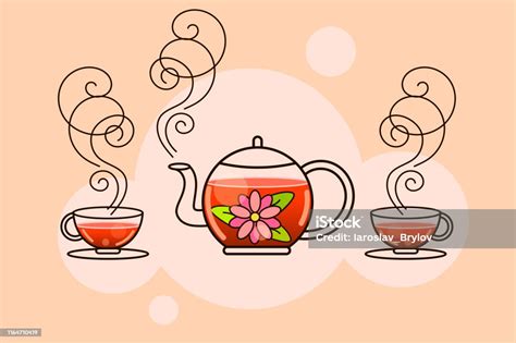 차 신선한 양조 차 주전자를 양조하고 차 한 잔에 붓습니다 골동품에 대한 스톡 벡터 아트 및 기타 이미지 골동품 컵 티포트 Istock