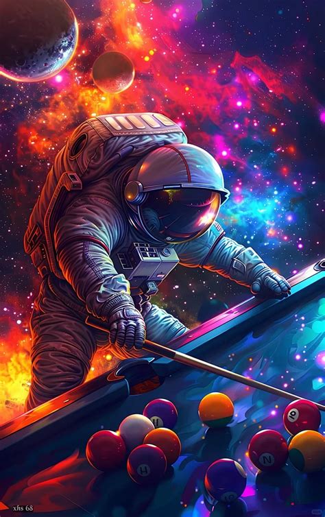 一组超酷炫彩太空宇航员系列台球壁画广告。 小红书 花瓣网