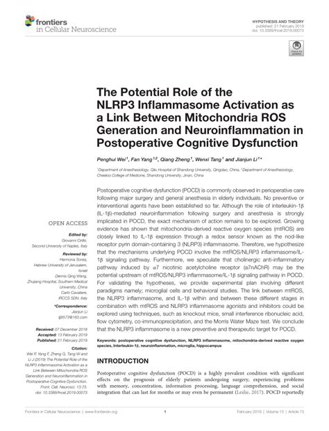 PDF The Potential Role Of The NLRP Inflammasome Activation As A Link Between Mitochondria ROS