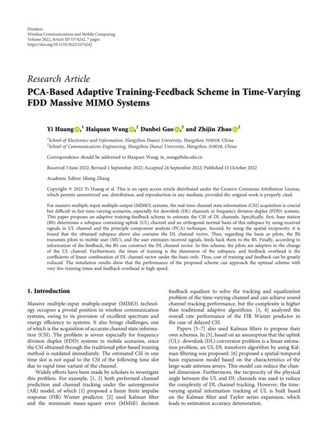 PDF PCA Based Adaptive Training Feedback Scheme In Time Varying FDD