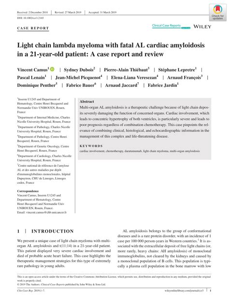 Pdf Light Chain Lambda Myeloma With Fatal Al Cardiac Amyloidosis In A