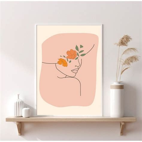 Woman With Flowers Line Art Print Abstract Woman Drawing Flower Print