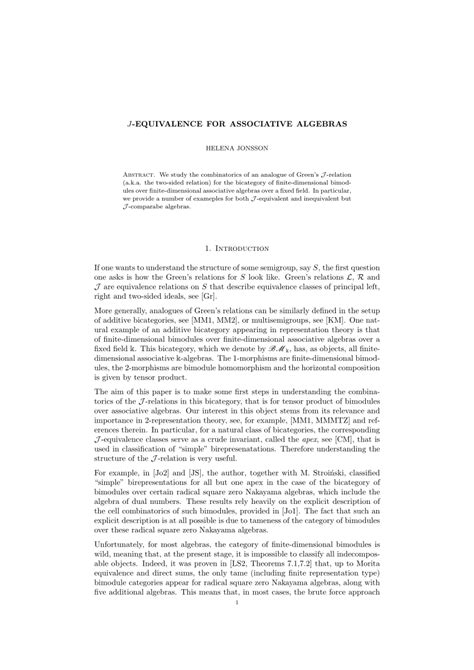 Pdf J Equivalence For Associative Algebras