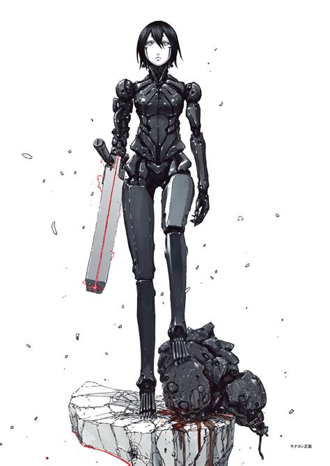 Safebooru 1girl Android Arm Cannon Artbook Black Hair Blame Bodysuit