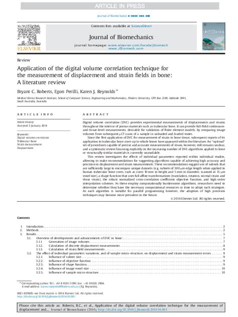 Pdf Application Of The Digital Volume Correlation Technique For The