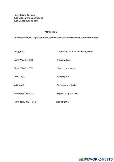Arduinoide Live Worksheets