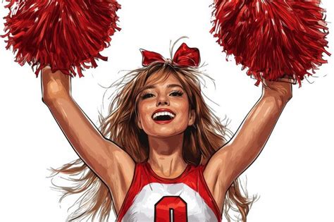Cheerleader With Pompoms In Red Uniform Premium Ai Generated Image