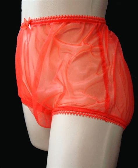 Adult Sissy Red Sheer Nylon Chiffon Full Cover Granny Panties