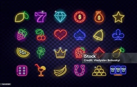 카지노 격리에 대한 현실적인 네온 게임 아이콘 슬롯 머신에서 아이콘 슬롯 기호입니다 카지노 도박 밝은 간판 가벼운 배너 슬롯 머신 격리 된 아이콘 기호 또는 엠블럼 벡터