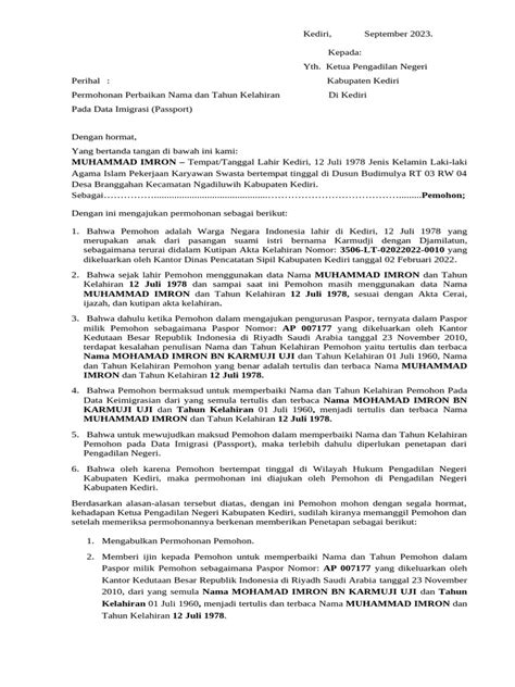 Perbaikan Tahun Kelahiran Data Imigrasi Paspor Moh Imron Pdf